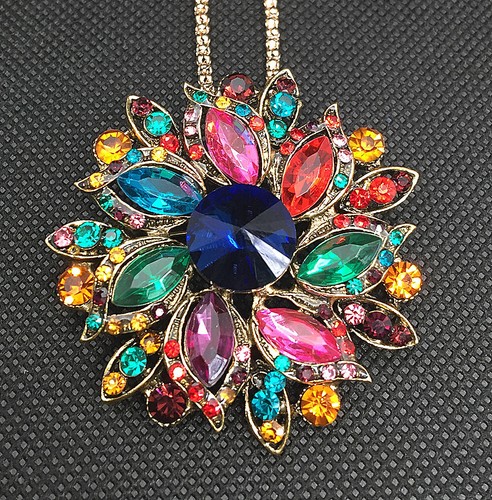 Multi-Color Crystal Flower Pendant Fashion Necklace/Brooch | eBay