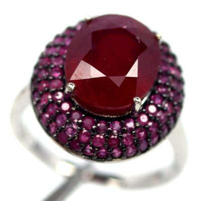 925 Sterling Silver 10x12 MM. Red Ruby Black Friday Two Tone Vintage ...