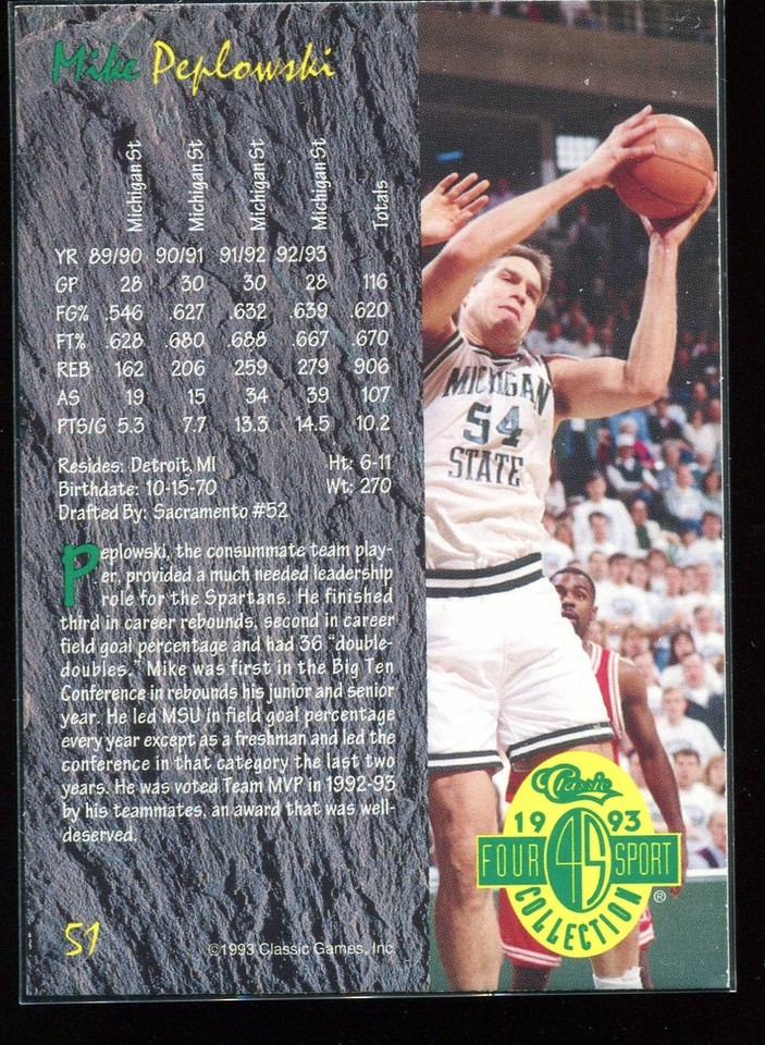 1993 Classic Four Sport Mike Peplowski #51 Michigan State Rookie | eBay