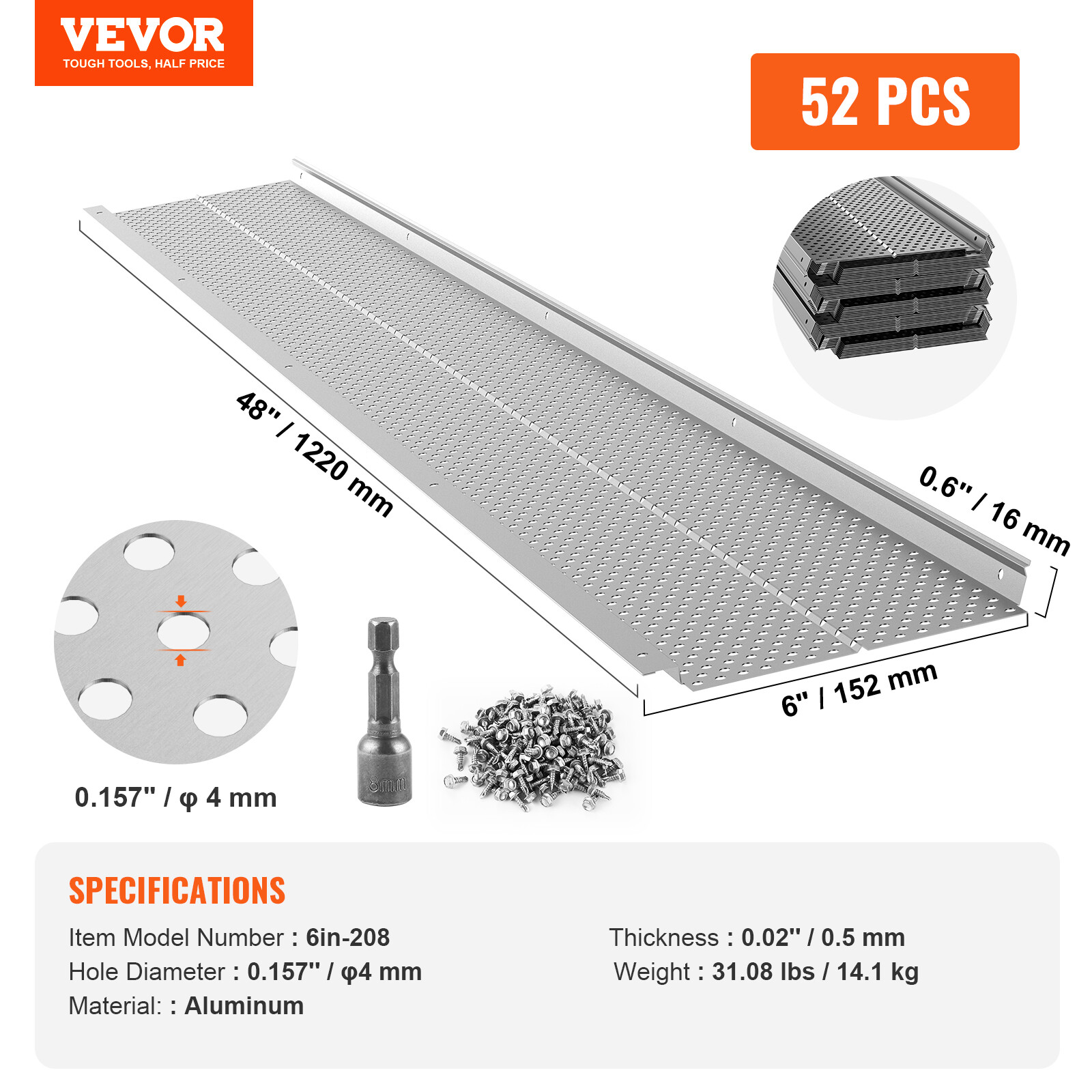 VEVOR Gutter Guard 6 in Wide 208 ft Length Cover Mesh Leaf Debris ...
