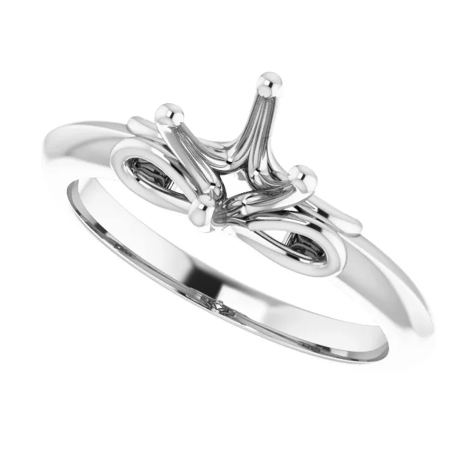 14K White Gold Solitaire Ring Mounting Round Cut Sculptured Prong ...