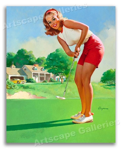 "Golfing Girl" Vintage Style Elvgren Stawberry Blonde Pin-Up Poster ...