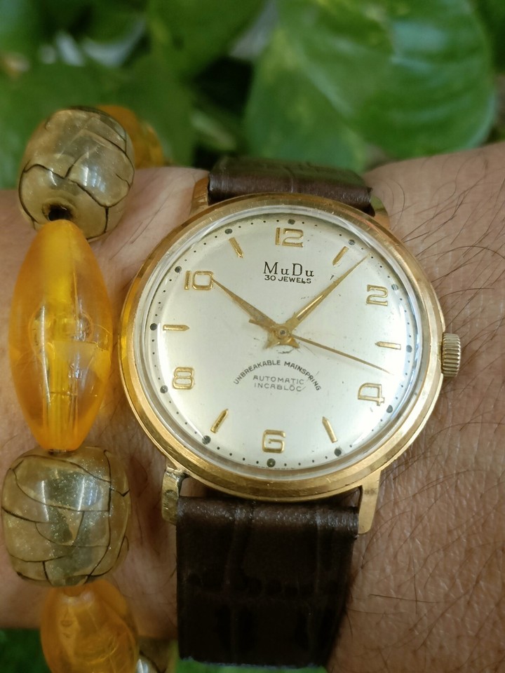 AUTHENTIC MUDU 30 JEWELS AUTOMATIC SWISS MEN'S SILVER DIAL RETRO ...