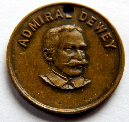 1898 CIRCA 17MM ADMIRAL DEWEY & FLAG SHIP OLYMPIA MEDLET SPANISH ...