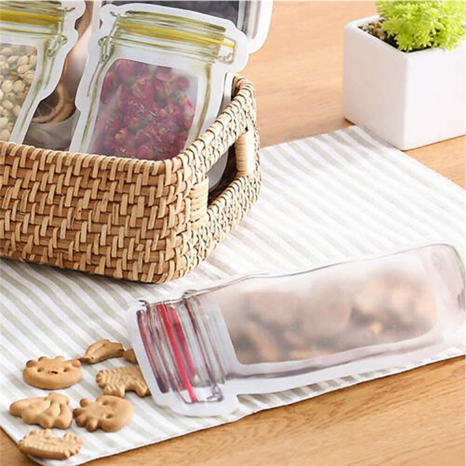 20Pcs Reusable Zip lock Snack Bags Mason Jar Zipper Food Saver Ziplock ...