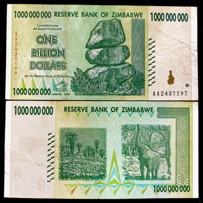 Zimbabwe 1000000000 1 BILLION DOLLARS 2008 Banknote - Circulated | eBay