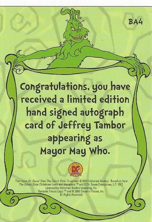The Grinch Stole X-mas Jeffrey Tambor Autograph Card BA4 #206 Signed ...