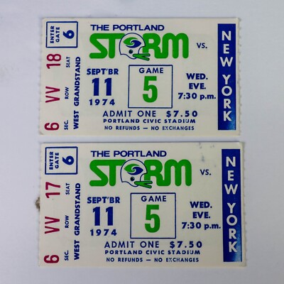 RARE 1974 WFL World Football League Ticket Portland Storm vs New York ...