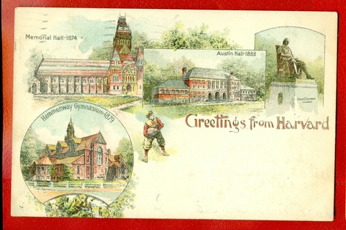 BOSTON CAMBRIDGE MA HARVARD COLLEGE GREETINGS VINTAGE POSTCARD USED ...