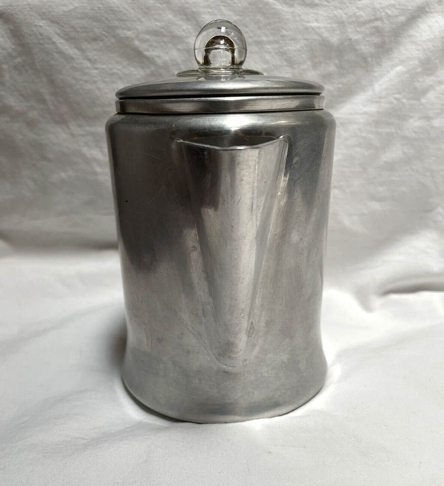 VINTAGE RARE MIRRO ALUMINUM 2 CUP COFFEE POT COMPLETE GLASS PERCULATOR ...