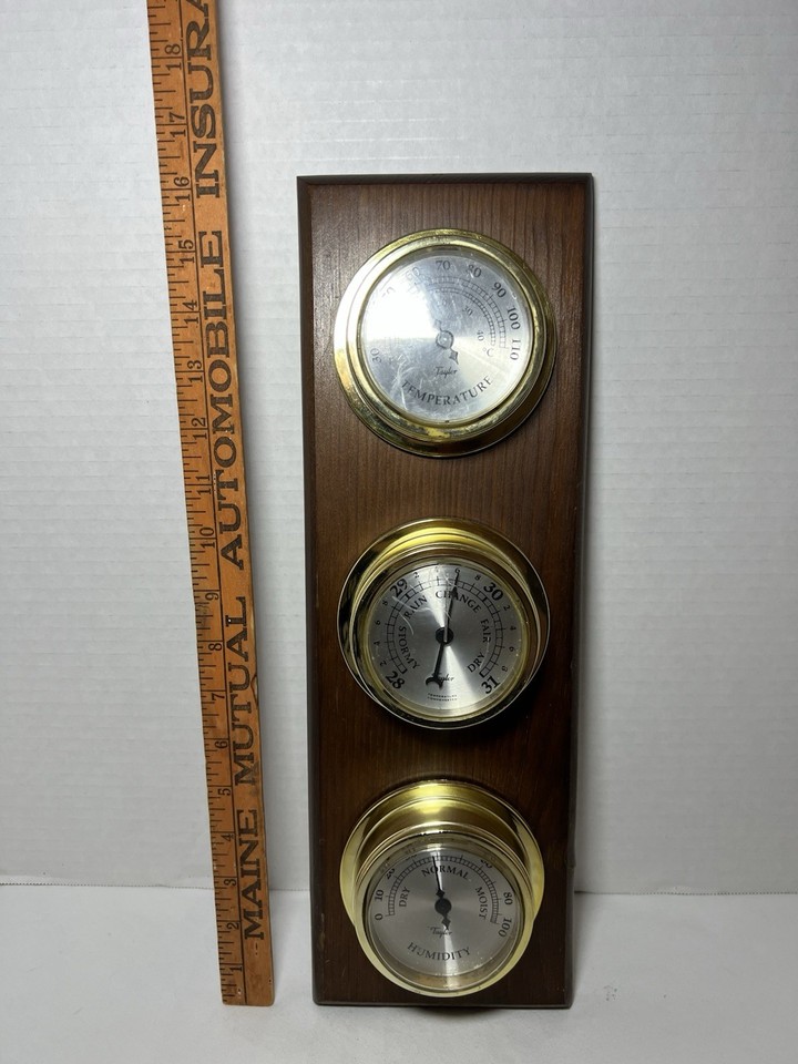 Vintage Taylor Barometer Thermometer Humidity Meter Gauge Wood Wall ...