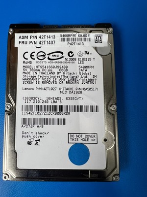 Hitachi 60GB HDD 5400RPM SATA 5v .7a HTS541660J9SA00 , 0A50517 | eBay