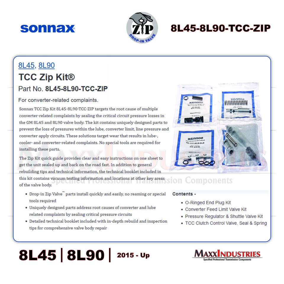8L45-8L90 Transmission TCC Zip Kit® 2015-up Sonnax (8L45-8L90-TCC-ZIP ...