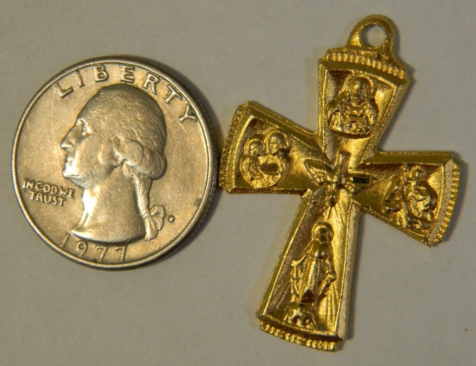 Catholic gold tone religious scapular cross pendant St Christopher Holy ...