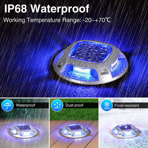 Solar Driveway Lights with 2 Color Modes, IP68 Waterproof Solar Deck ...