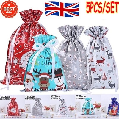 5X Large Christmas Drawstring Gift Bags Wrapping Xmas Bags for Present ...