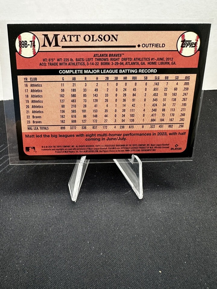 💥2024 Topps Series 1 #89B-74 Matt Olson 1989 35th Anniversary Atlanta ...