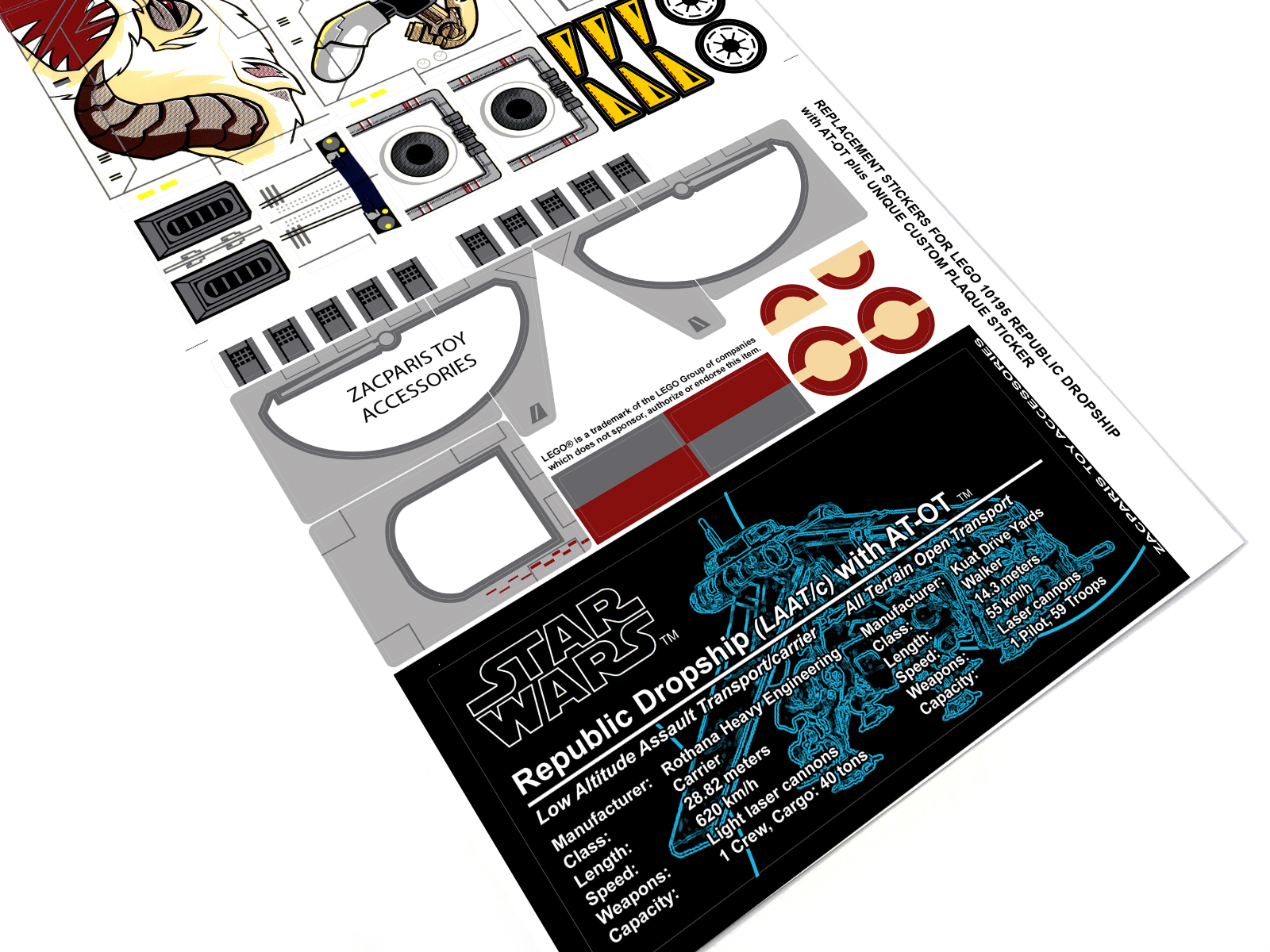 REPLACEMENT STICKERS for STAR WARS Set 10195 REPUBLIC GUNSHIP & AT-OT ...