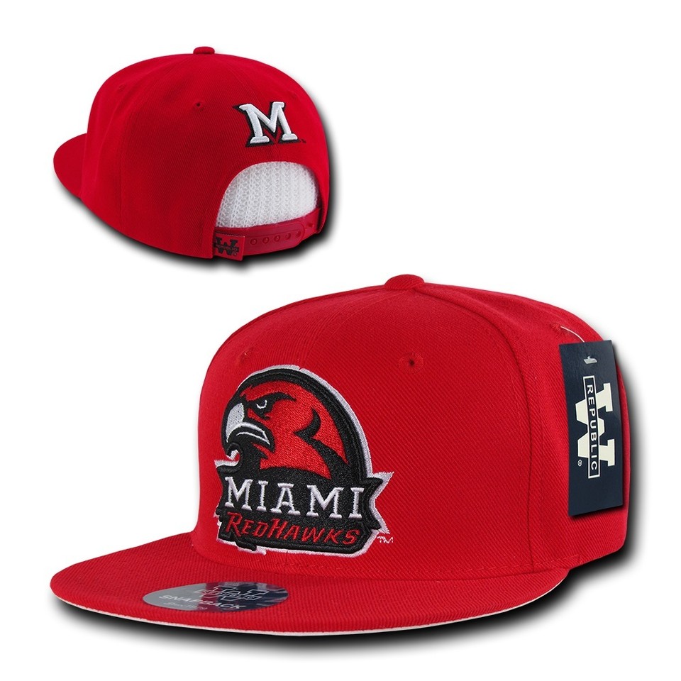 Red Miami University MU RedHawks NCAA Hawks Flat Bill Snapback Baseball ...
