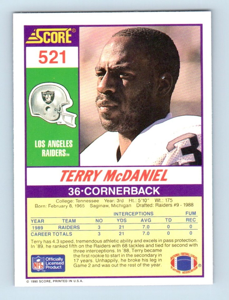 1990 Score Terry McDaniel Los Angeles Raiders #521 | eBay
