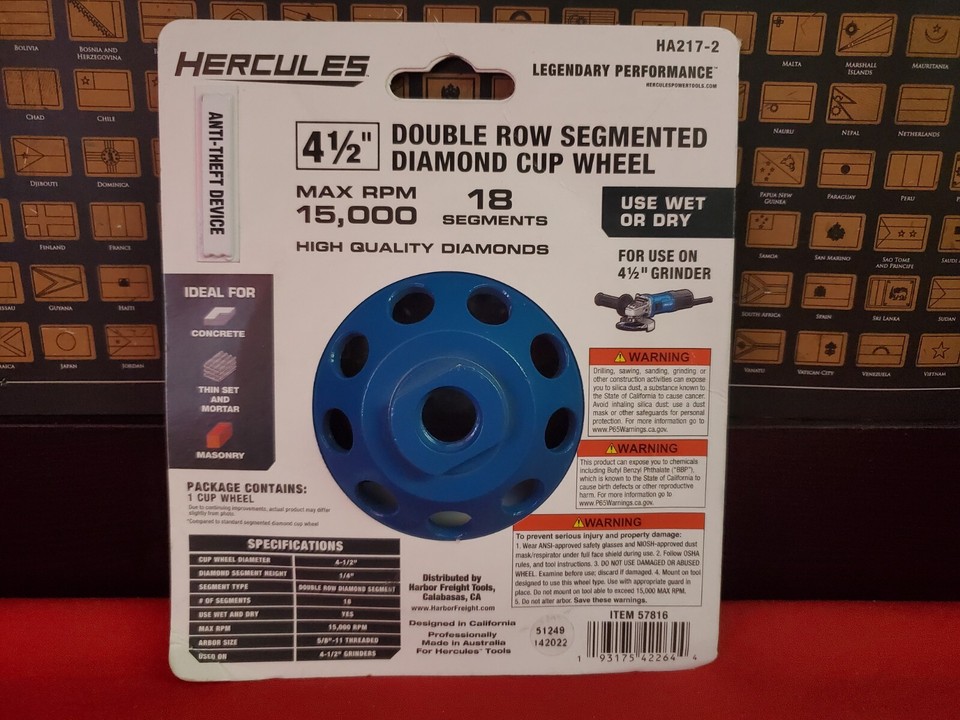 Hercules (HA217-2) 4½" Double Row Segmented Cup Wheel 18 Segments Wet ...
