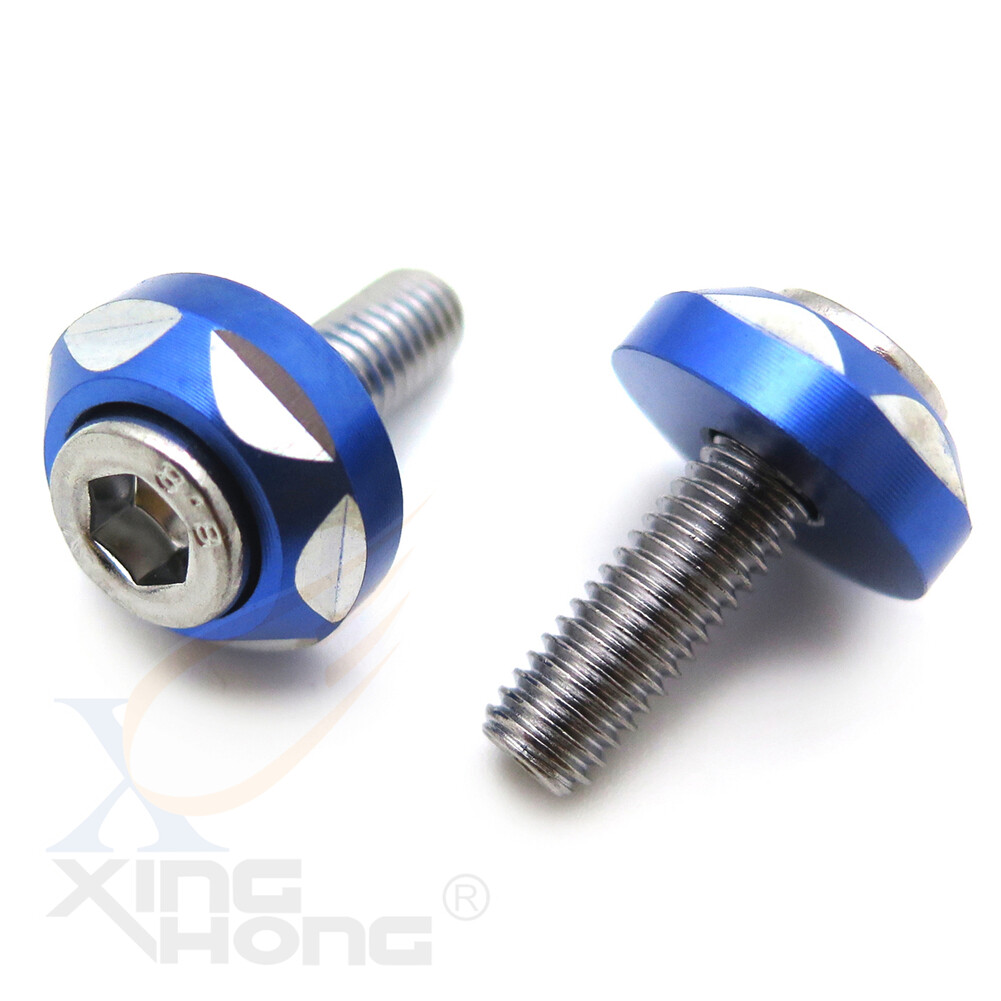 6mm Thread Dia 2Pcs Blue Bolts Screws Car Motor Decorative License ...