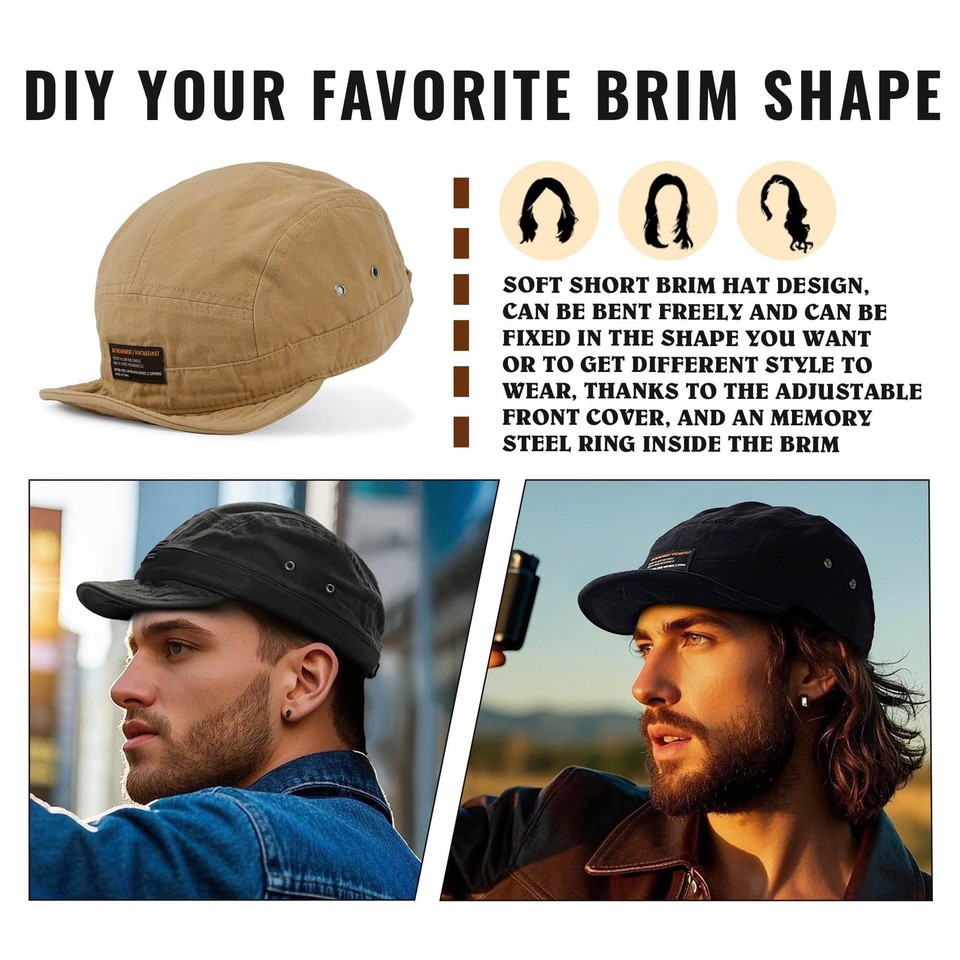 Short Brim Baseball Cap 5 Panel Hat Soft Short Bill One Size Dy09-green ...
