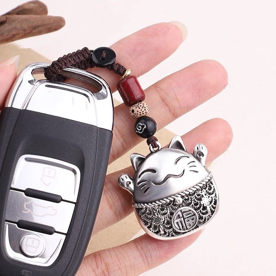Lucky Cat Key Rings Braided Rope Car Ornament Durable Car Pendant | eBay