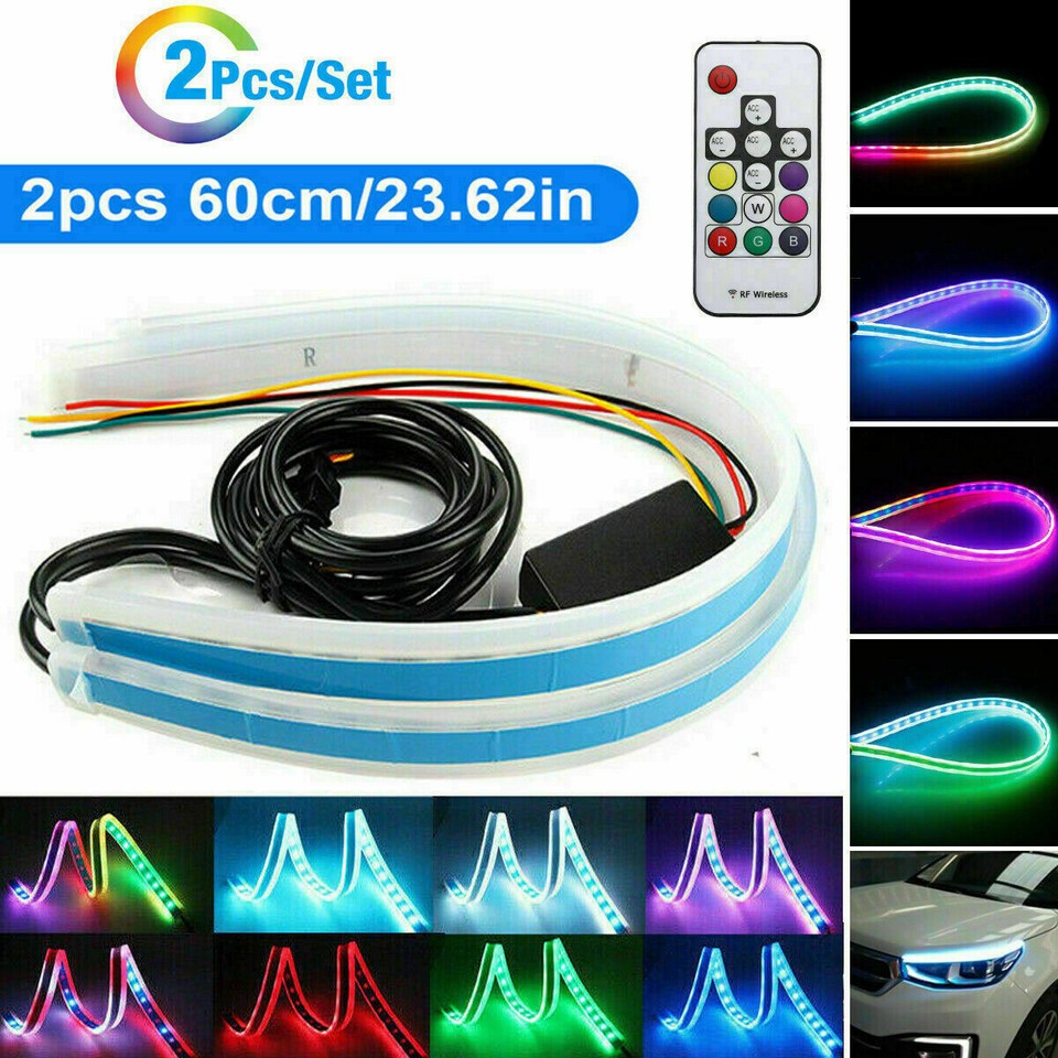 2x LED 60cm Light Sequential Flexible Turn Signal Strip For Car Motors ...