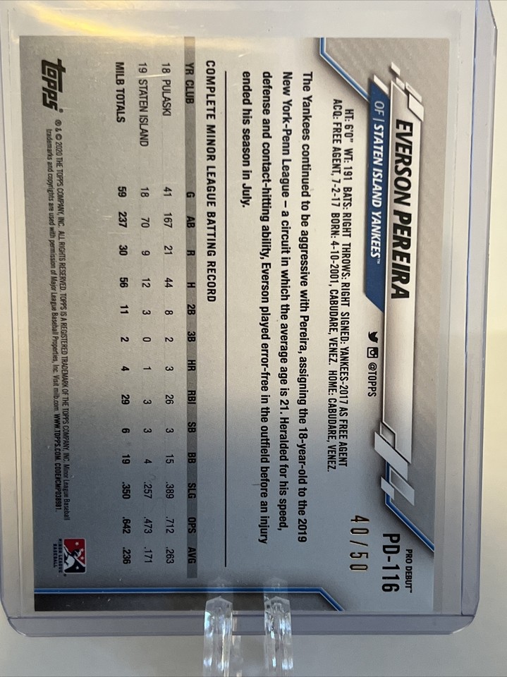 2020 Topps Pro Debut Everson Pereira Gold /50 | eBay