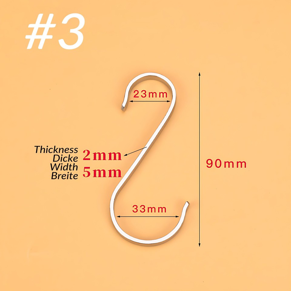 S-Haken Edelstahl Flach Metall Küchenhaken Haken Fleischerhaken Küchen ...