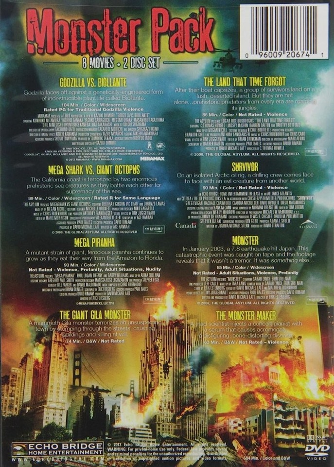 Godzilla vs. Biollante - 8-Movie Monster Pack Two-Disc Set - Rare, OOP ...