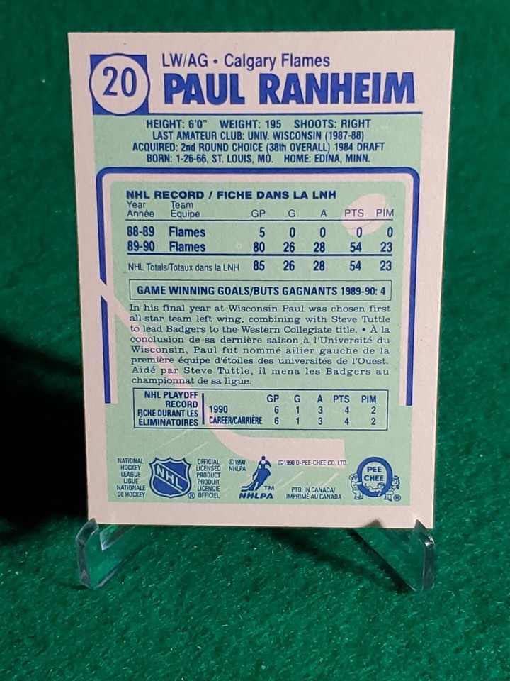 1990-91 O-Pee-Chee Calgary Flames Hockey Card #20 Paul Ranheim RC | eBay