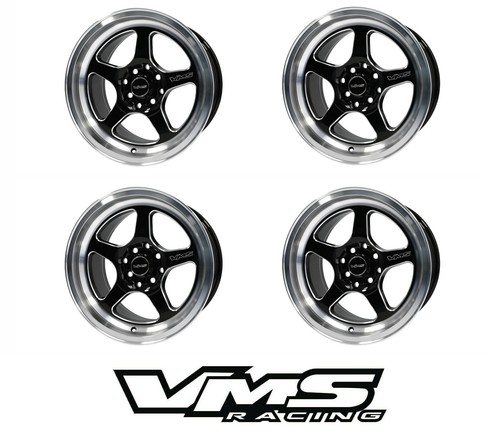 x4 VMS RACING MOHAWK 15X8 BLACK POLISHED RIMS WHEELS SET 4X100/114 ET20 ...