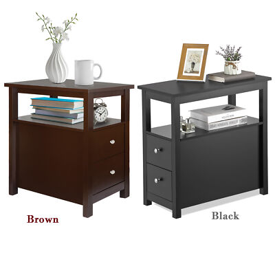 End Table with 2 Drawer Open Shelf Narrow Sofa End Table for Living ...