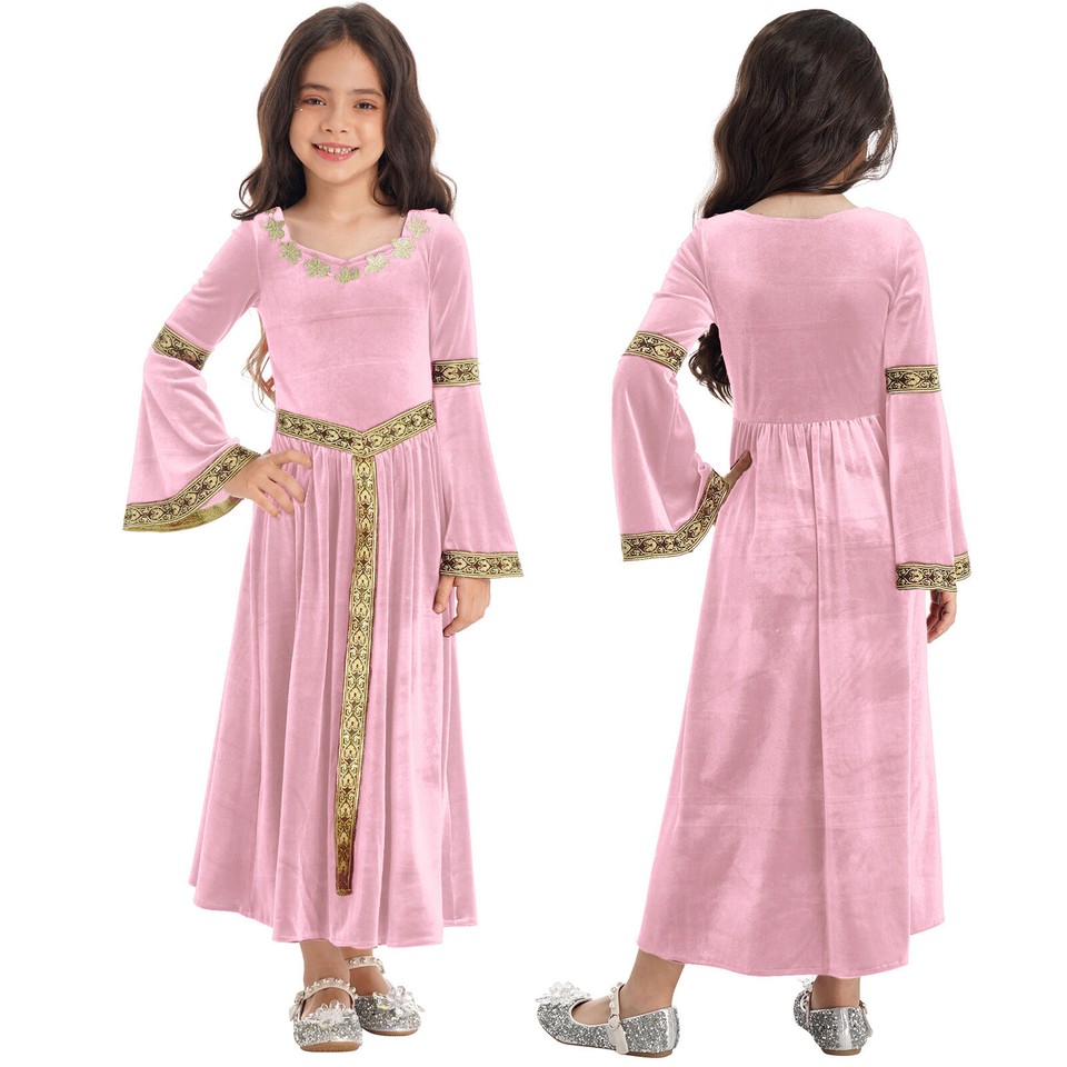 Kids Girls Costume Stage Robe Holiday Dresses Fairy Dress Up High Waist ...