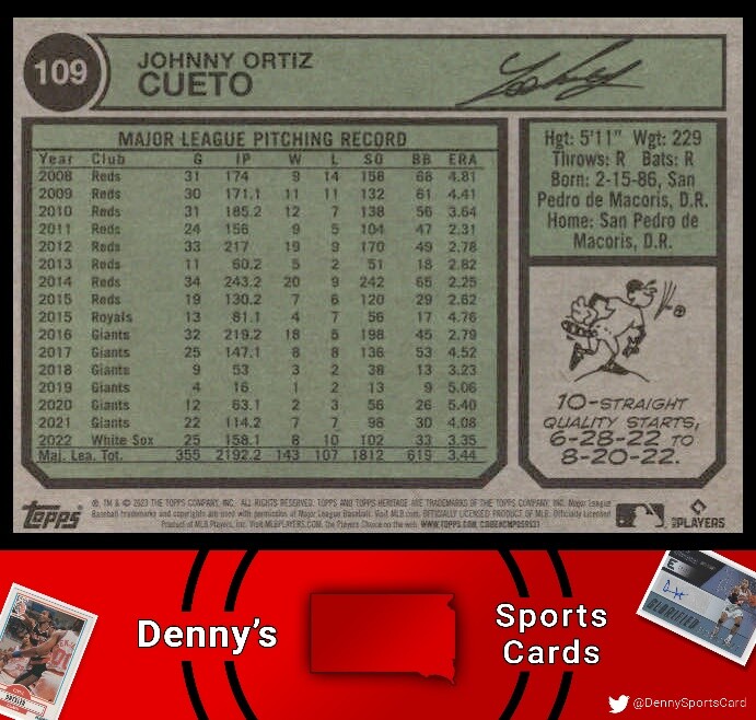 2023 Topps Heritage #109 Johnny Cueto Miami Marlins Baseball Card | eBay