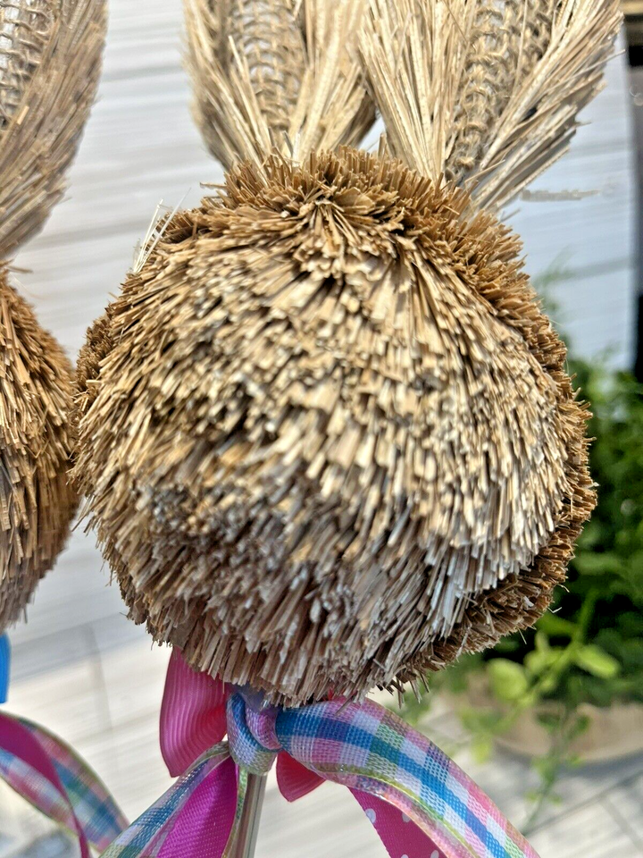 2x Easter Farmhouse HOPPY Rabbits Straw Bunny Heads Rabbit Floral Picks ...