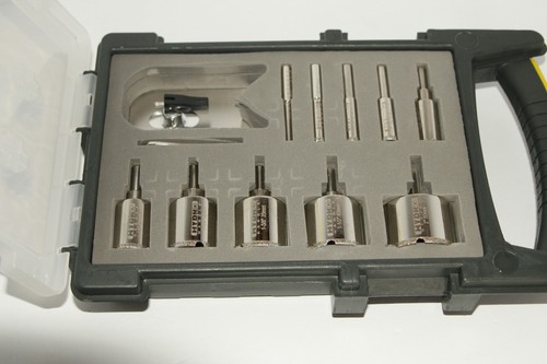 Large Drill Bit Kit - 10 Electroplated Bits and Clamp Drill Bit Guide ...