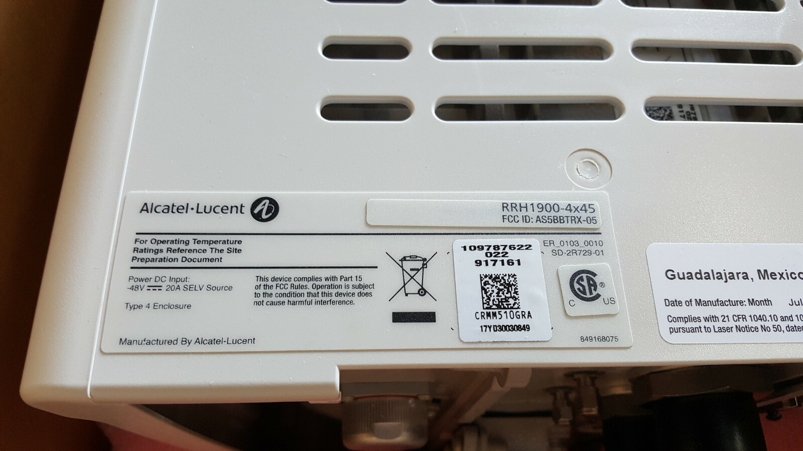 ALCATEL LUCENT ALC2-109787622 RADIO CRMM510GRA REMOTE HEAD RRH1900-4X45 ...