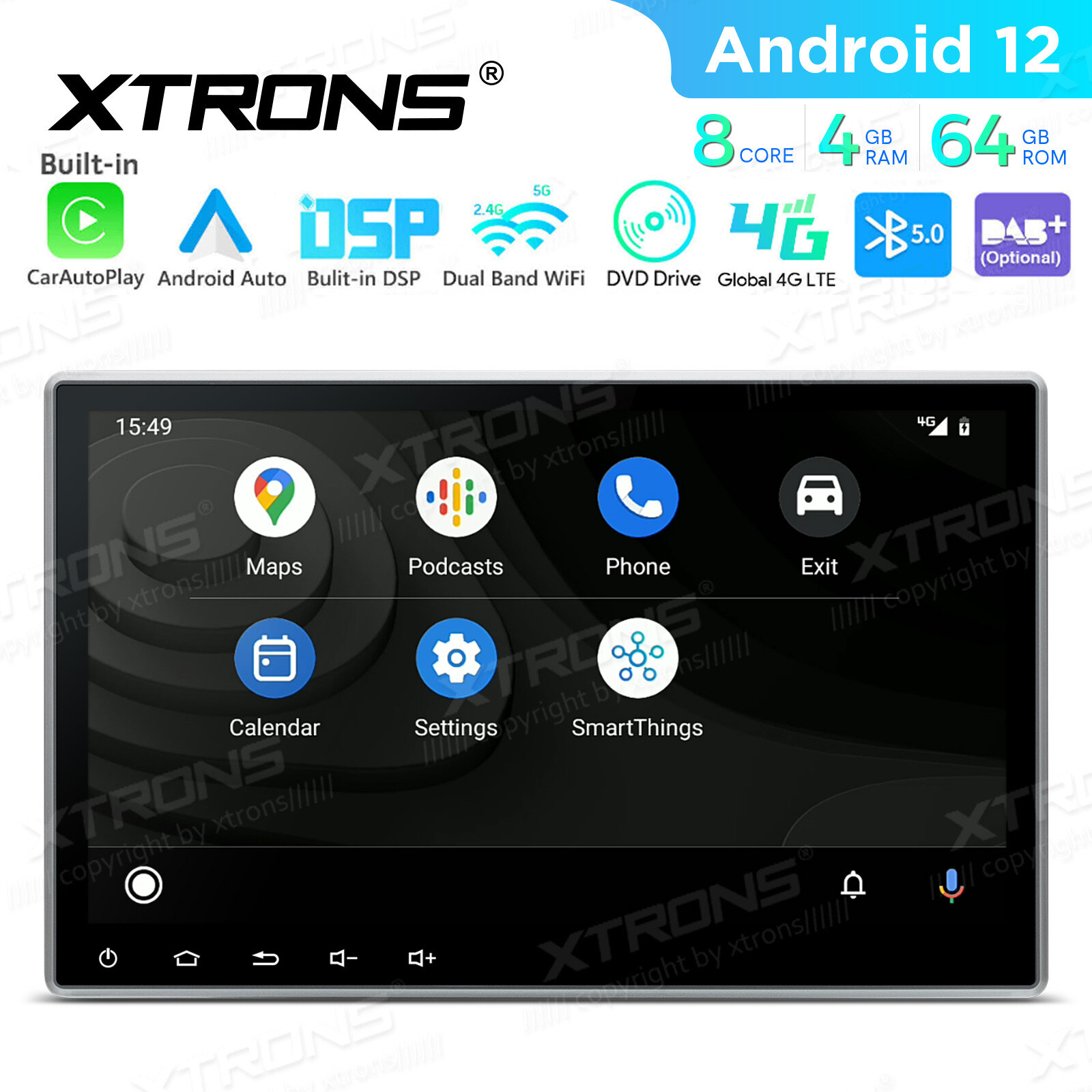 Double 2 DIN 10.1" Android 12 4+64GB Car Play Stereo Radio GPS Head ...