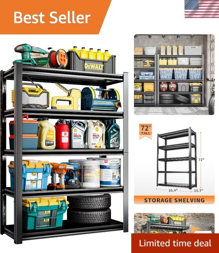 5-Tier Heavy Duty Garage Shelving Unit - 2000LBS Adjustable Metal Rack ...