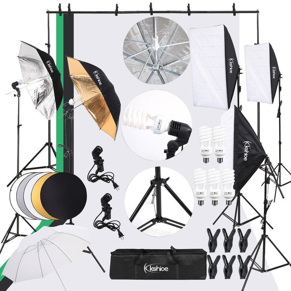 Kshioe Video Photo Studio Photography Lighting Kit 3 Backdrops with ...