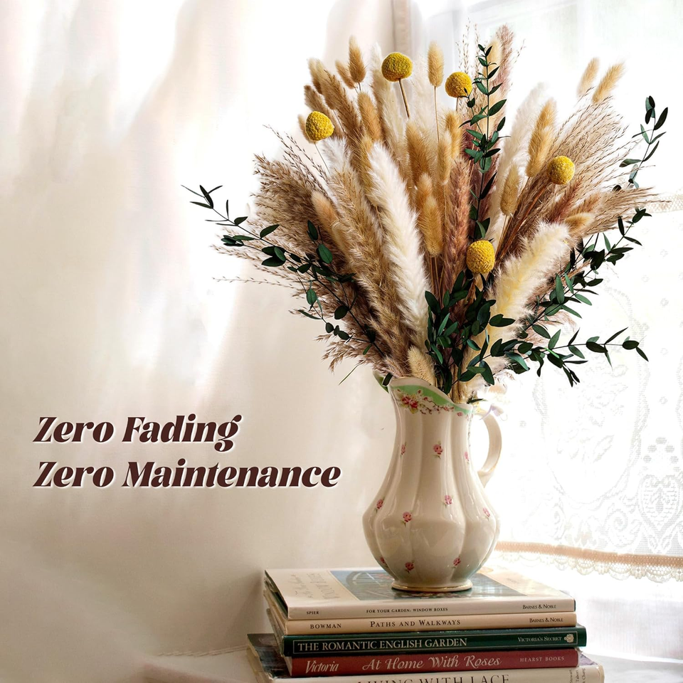 Boho Dried Flowers Bouquet – Olive Green Wall Decor, Pampas Grass ...