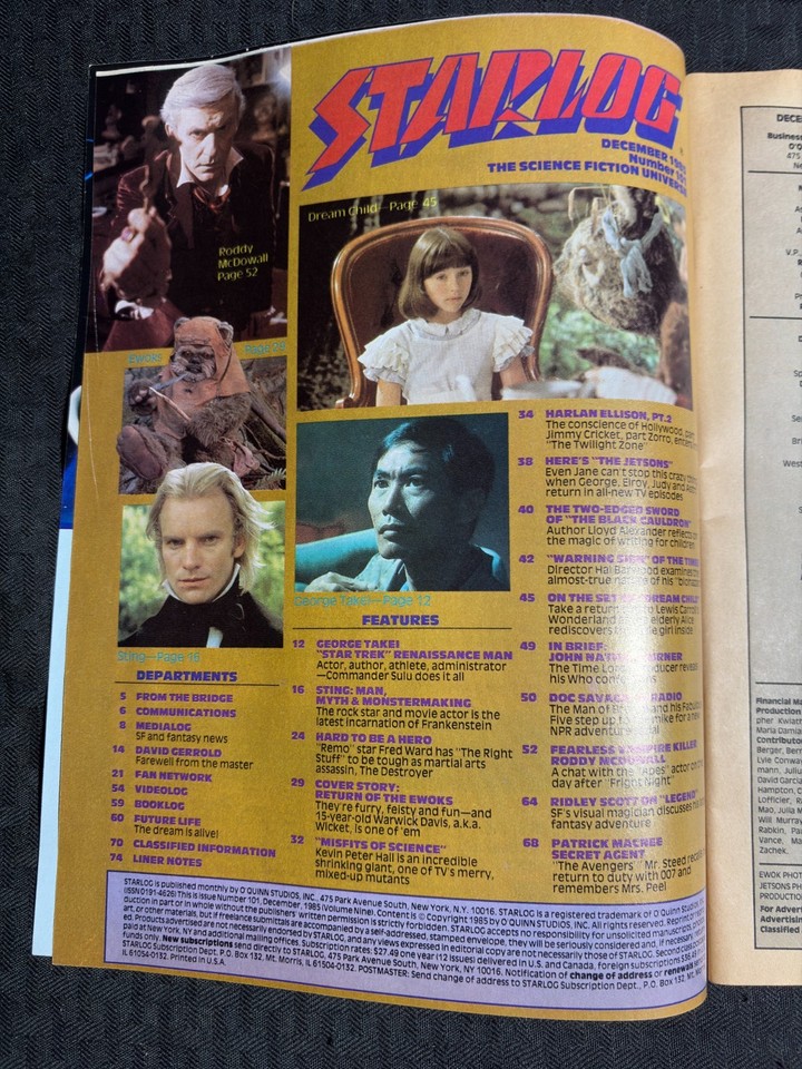 1985 STARLOG Magazine #101 FN 6.0 Star Wars / Jetsons / Doctor Who ...