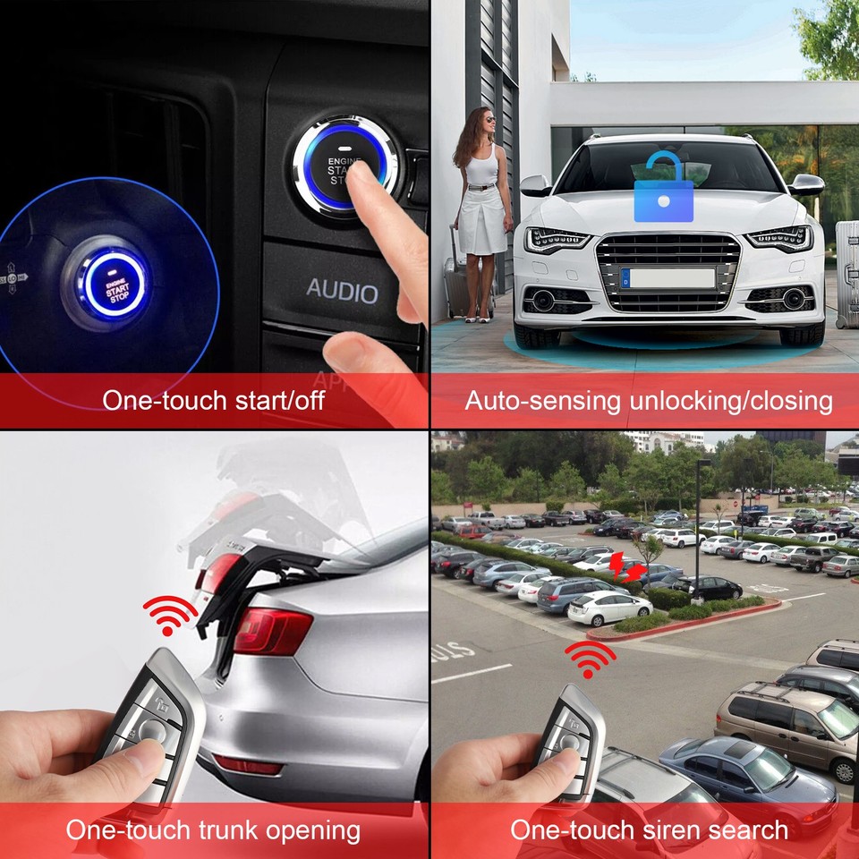 Remote Car Keyless Entry Engine Start Alarm System Push Button Starter ...