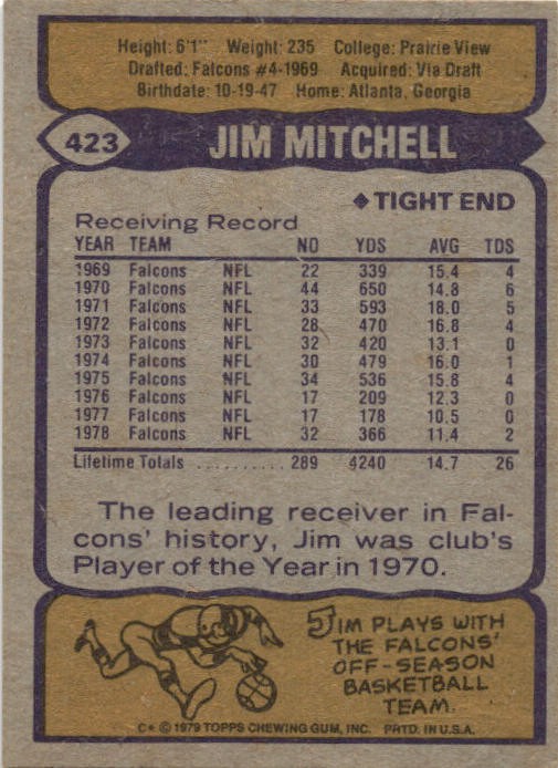 1979 Topps Jim Mitchell #423 Atlanta Falcons | eBay
