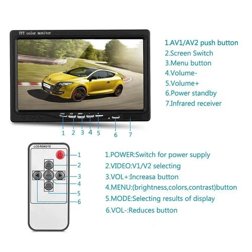 7" Car Rear View Monitor Parking Reversing Backup Camera 10m RCA Video ...