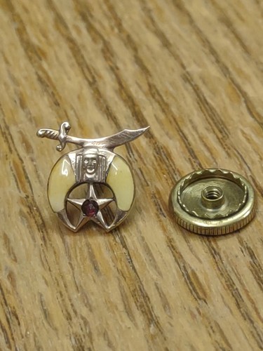 Vtg 10k Gold Masonic Shriners Fraternal Sword Enamel Ruby Stone Lapel ...