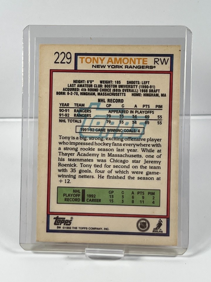 SIGNED 1992-93 Topps - #229 Tony Amonte AUTOGRAPH AUTO | eBay
